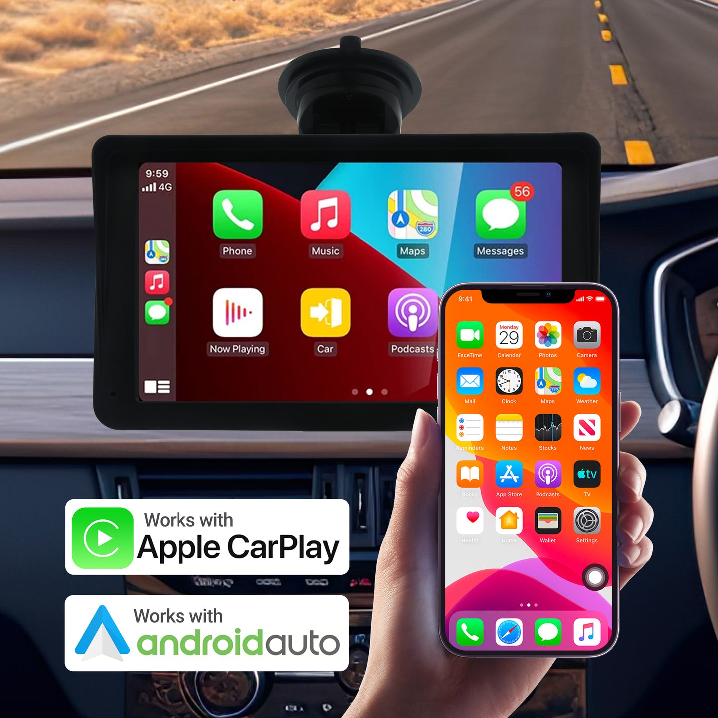 7" HD Touch Portable Kleva SmartPlay - Apple CarPlay Android Auto Wire ...
