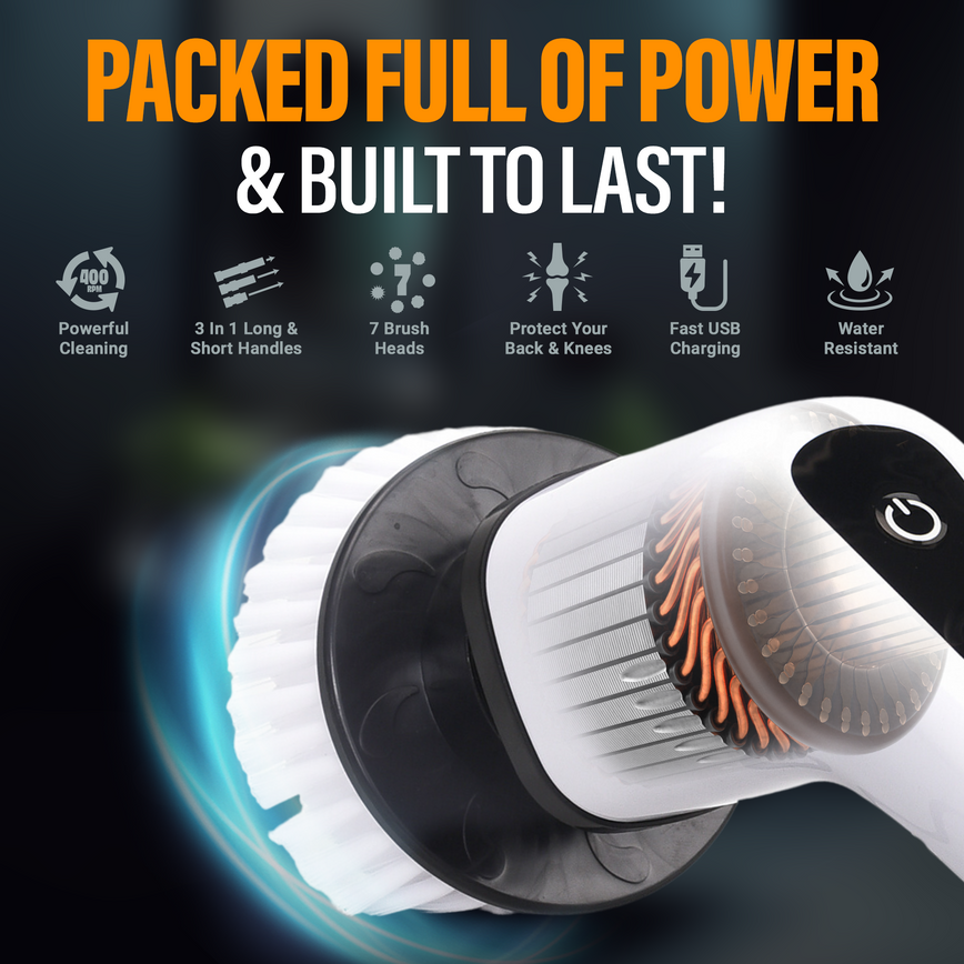 KRAPOF® Electric Cordless Tough Scrub Excel with 7 Replaceable Cleanin ...