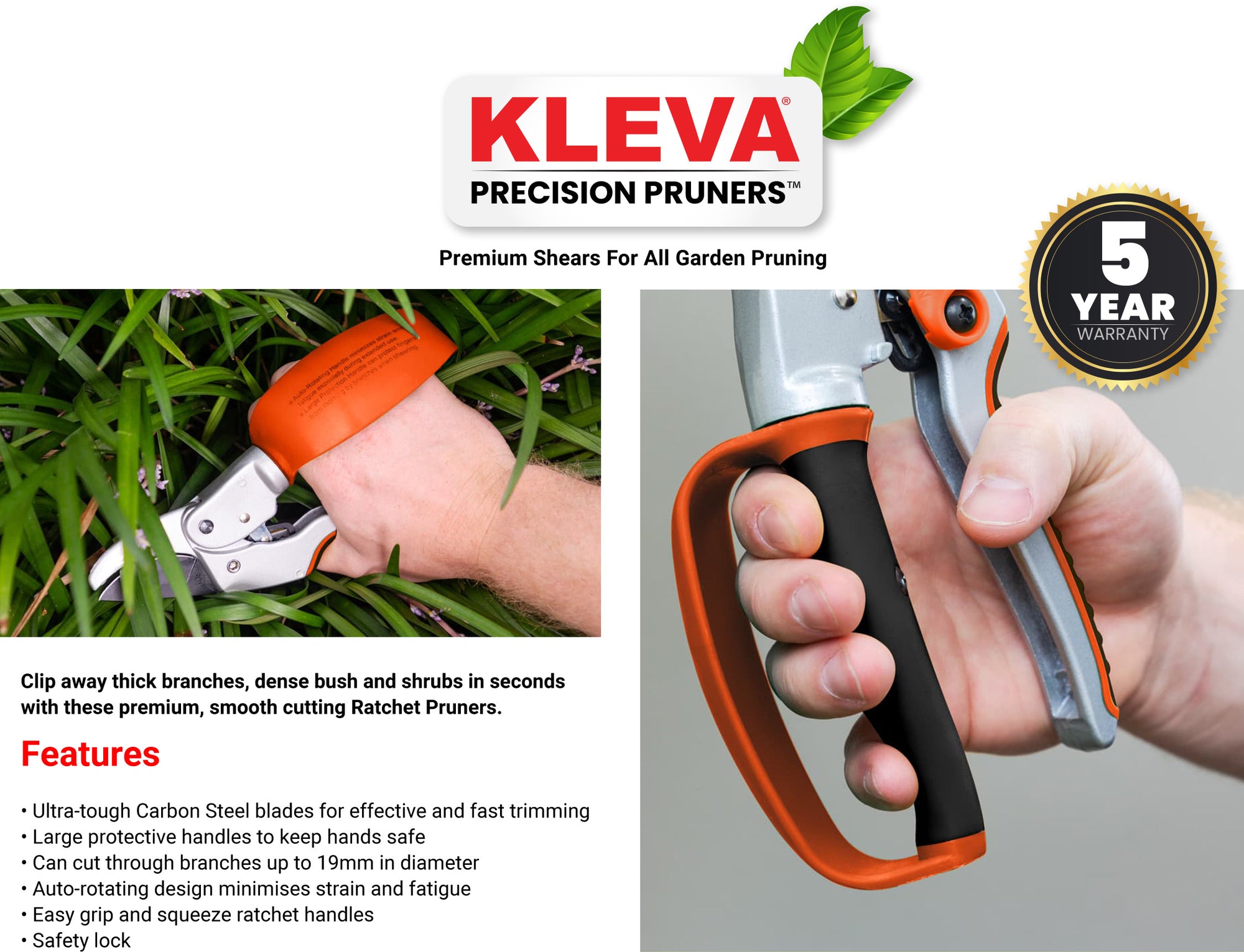 Kleva Precision Pruners - Auto-Rotating Ratchet Shears For All Garden – Kleva Range | Life Just ...