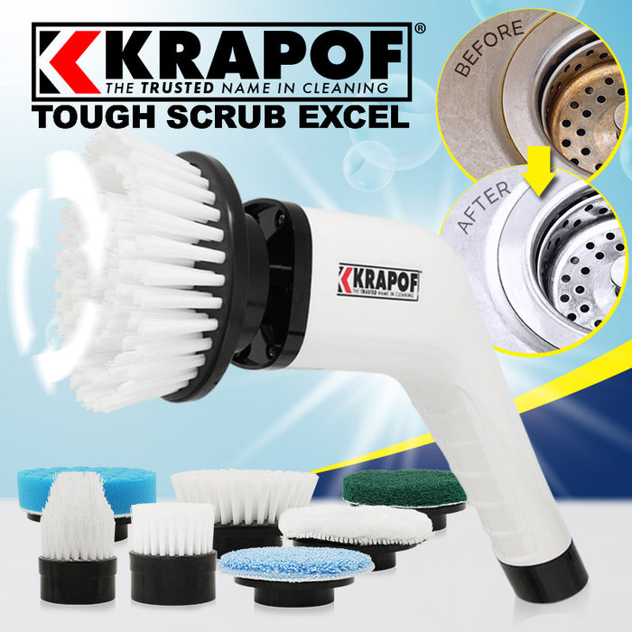 KRAPOF® Electric Cordless Tough Scrub Excel with 7 Replaceable Cleanin ...